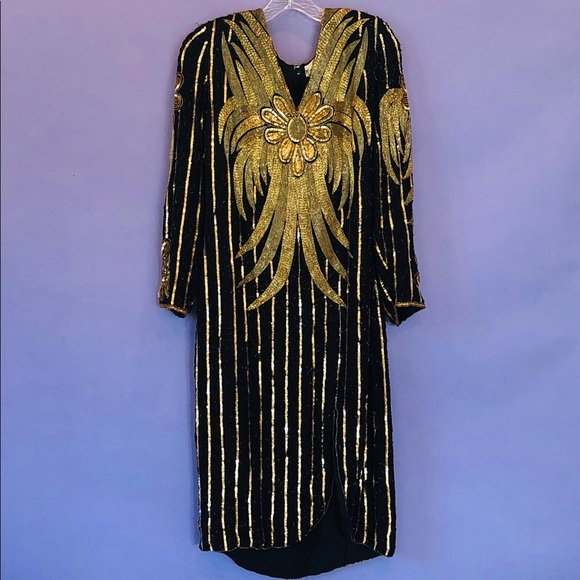 Tan-Chho | Dresses | Vintage Tanchho Black Sequins Beaded Dress | Poshmark